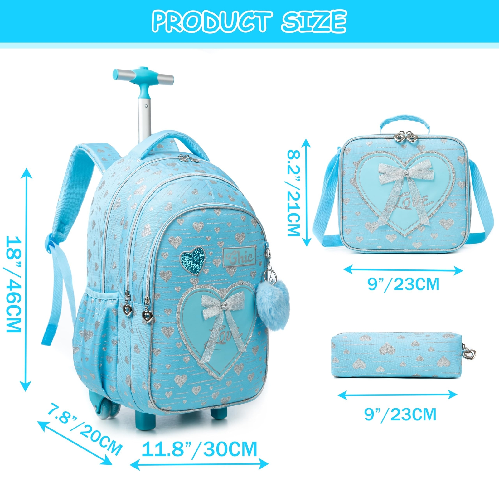 Cute Rolling Backpack for Girls Backpack with Wheels 3 in 1 Wheeled ...