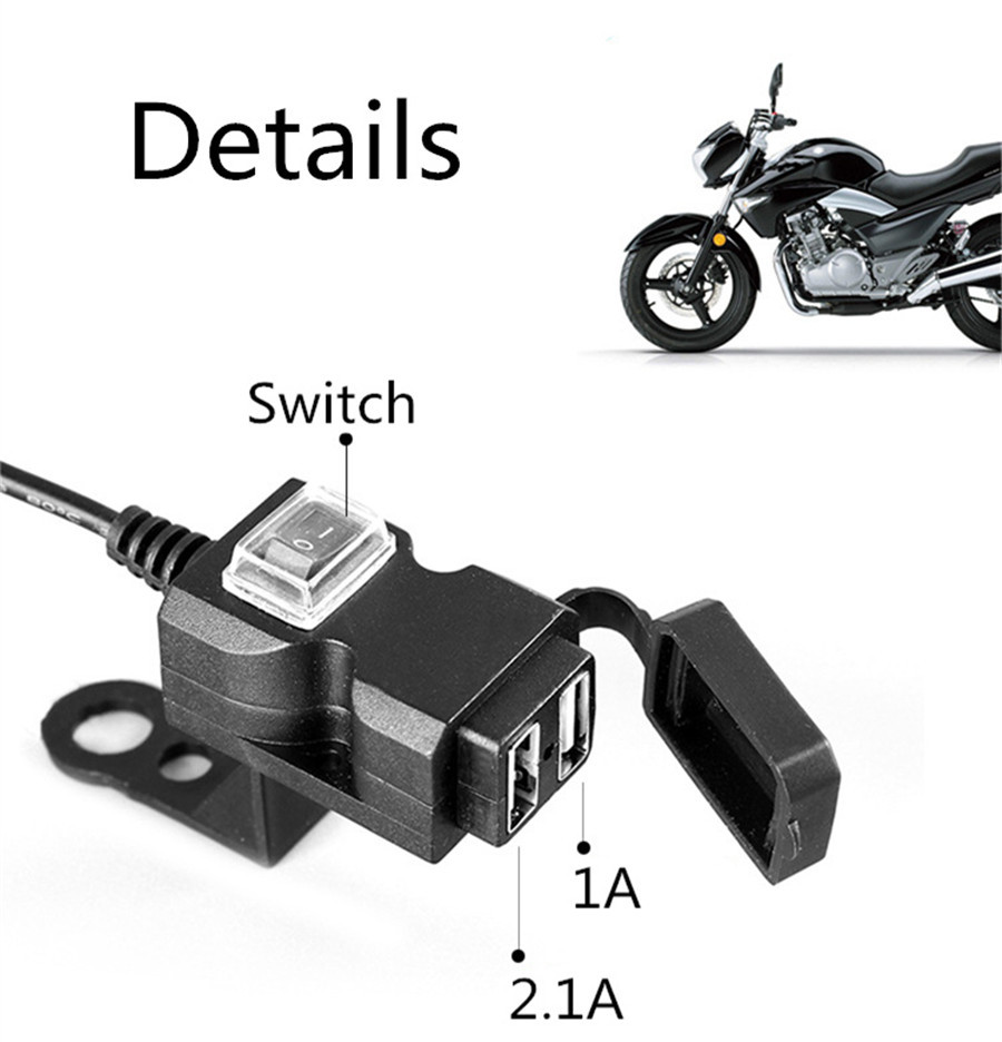 Waterproof 3.1A Motorcycle Handlebar Dual USB Charger Socket w/ Switch ...