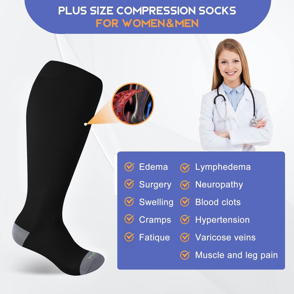 LEVSOX Wide Calf Compression Socks for Women Men Plus Size 15-20 mmHg ...