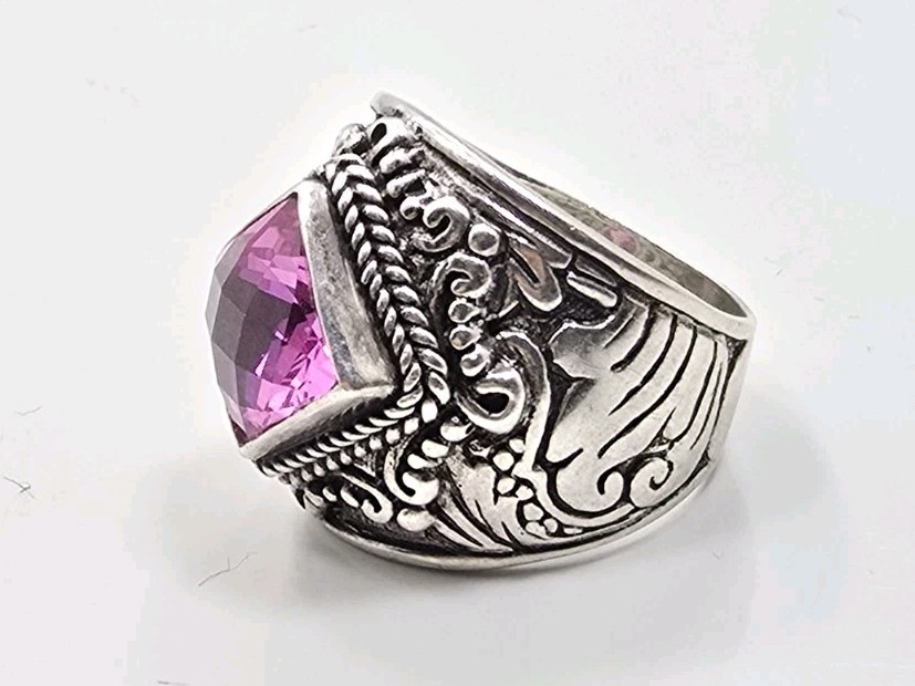 Beautiful Modern Sterling Silver 925 Sarda Pink Stone Ladies Ring Size ...