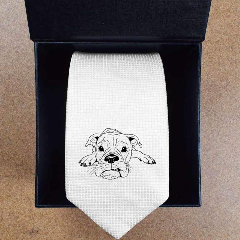 'Grumpy Boxer Dog' White Tie / Necktie with Gift Box (AT00008257) | eBay
