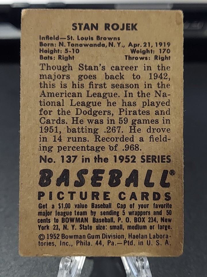 1952 Bowman Baseball Stan Rojek #137 St. Louis Cardinals *CREASE* | eBay