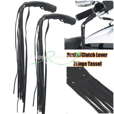 2Pcs PU Leather Motorcycle Brake Lever Covers Biker Clutch Fringe Long ...