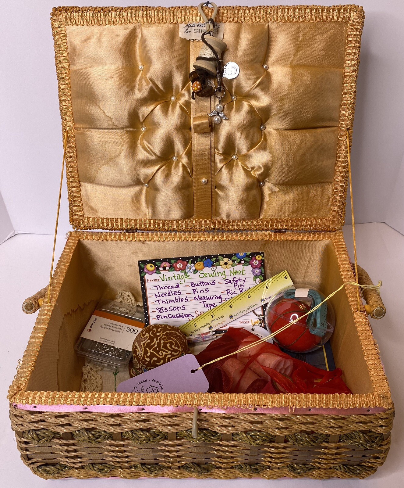 Singer Large Wicker Sewing Basket Notions Keepsake Kit Vintage | eBay