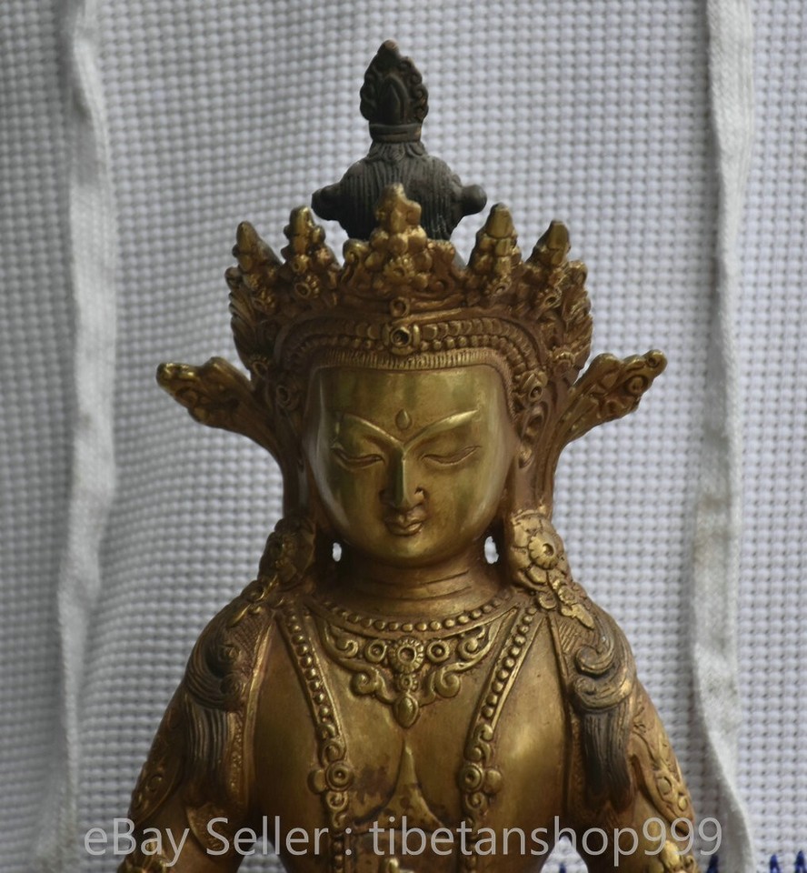 12"Old Chinese Buddhism Copper Gild Amitayus longevity God Goddess ...
