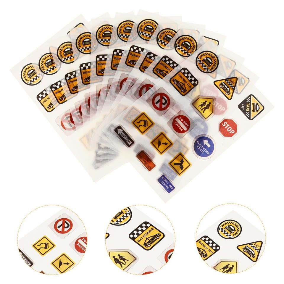 10 Sheets Traffic Sign Stickers Street Signs Small Road Toy for Kids ...