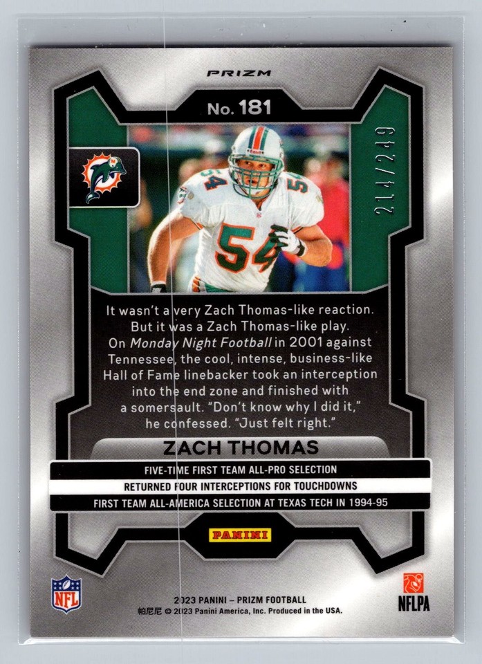 2023 Panini Prizm Zach Thomas Orange #214/249 #181 | eBay