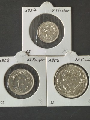 3 Silbermünzen Ägypten 1956-1959 5, 10, und 20 Piaster in ss siehe ...