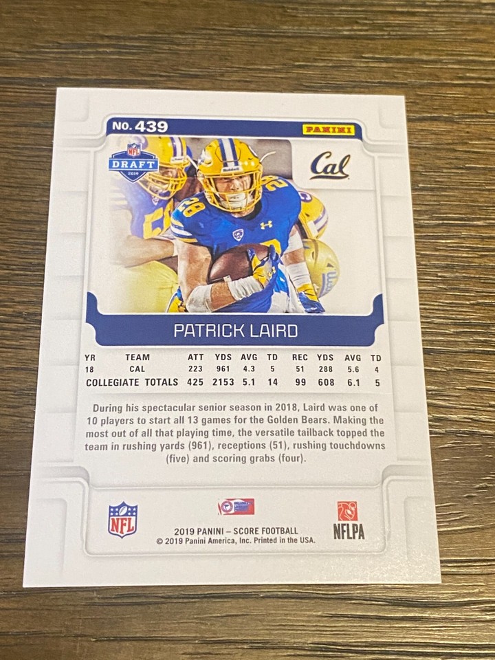 Patrick Laird 2019 Score #439 RC California Golden Bears Miami Dolphins ...