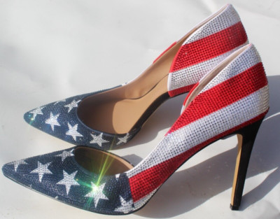 INC USA Flag High heels shoes 11.5, 12 red blue pumps bling crystals ...