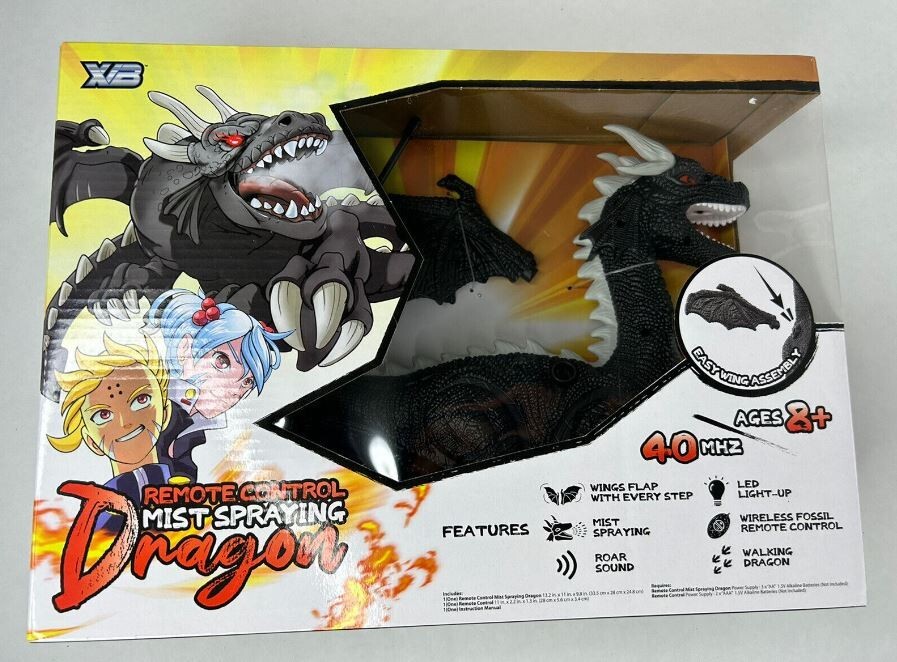 XIB Black Dragon Mist Spraying Remote Control Walking Wings Flap Lights ...