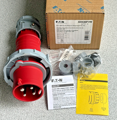 EATON AH430P7W Pin & Sleeve Watertight Plug 30 AMP 3P 4W 480V 3Ph 10HP ...