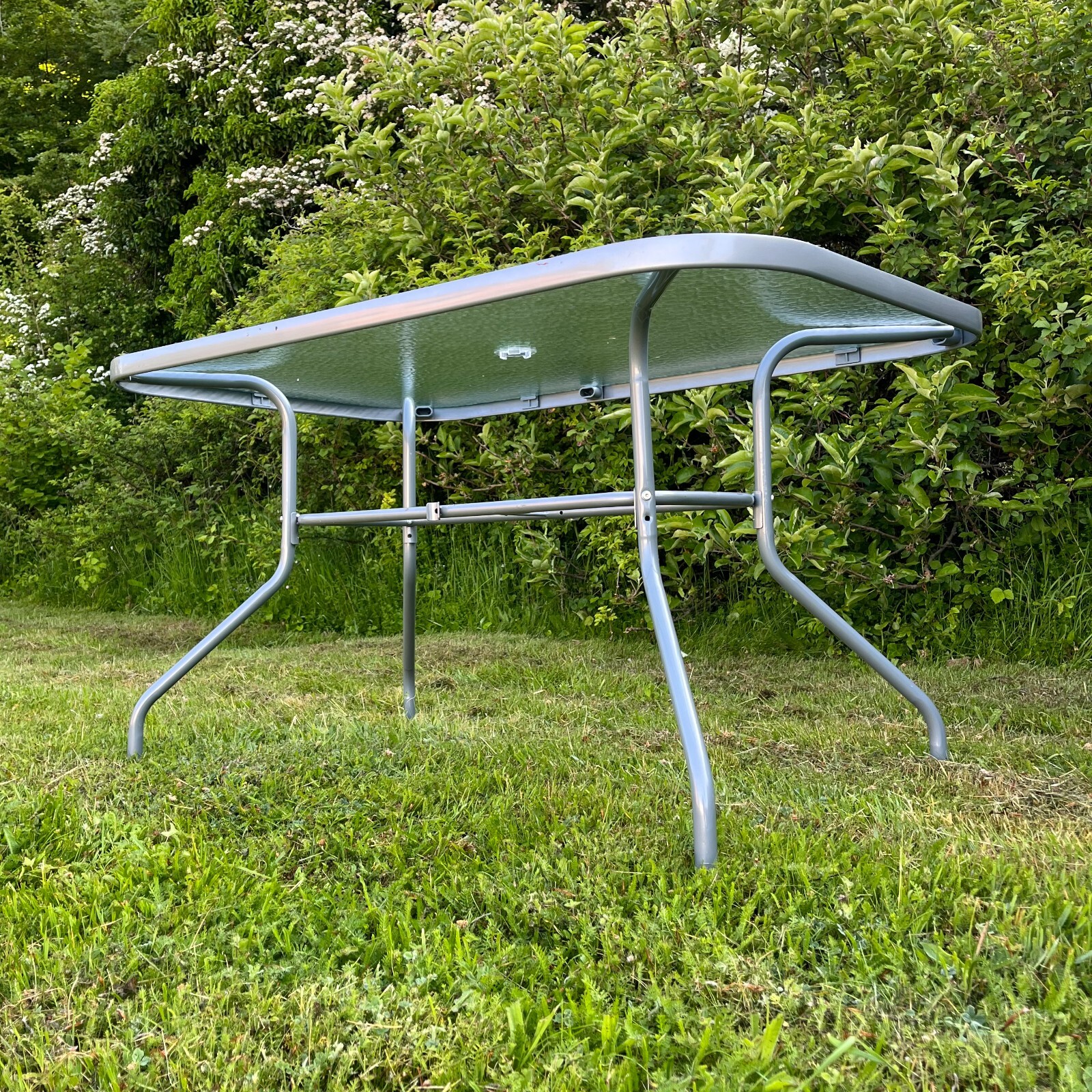 Garden Table Glass Top Patio Metal Frame Rectangle Large Outdoor Dining ...