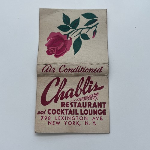 Chablis Restaurant & Cocktail Lounge Lexington Ave NY Vintage Matchbook ...