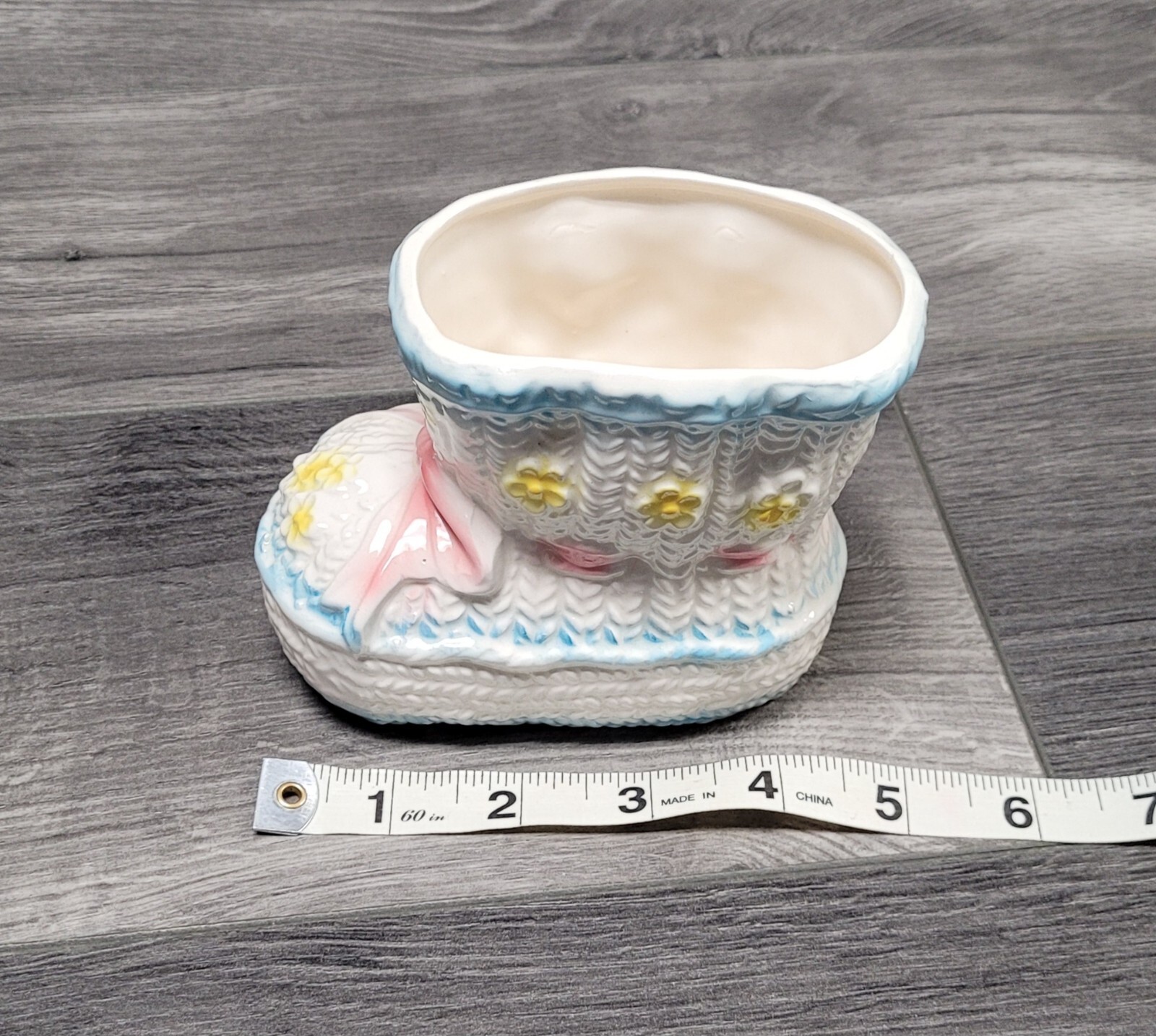 Vintage Ceramic Baby Bootie Nursery Planter White with Blue Trim and ...