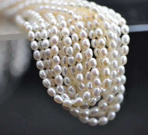 4-5mm Genuine Natural White Rice Freshwater Pearl Loose Beads 13 ...
