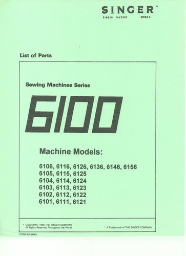 Illustrated Parts Manual CD, Singer 6101 6102 6103 6104 6105 6106 ...