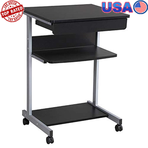 Mobile Computer Desk W/ Keyboard Tray Printer Shelf Rolling Casters Small Space | eBay