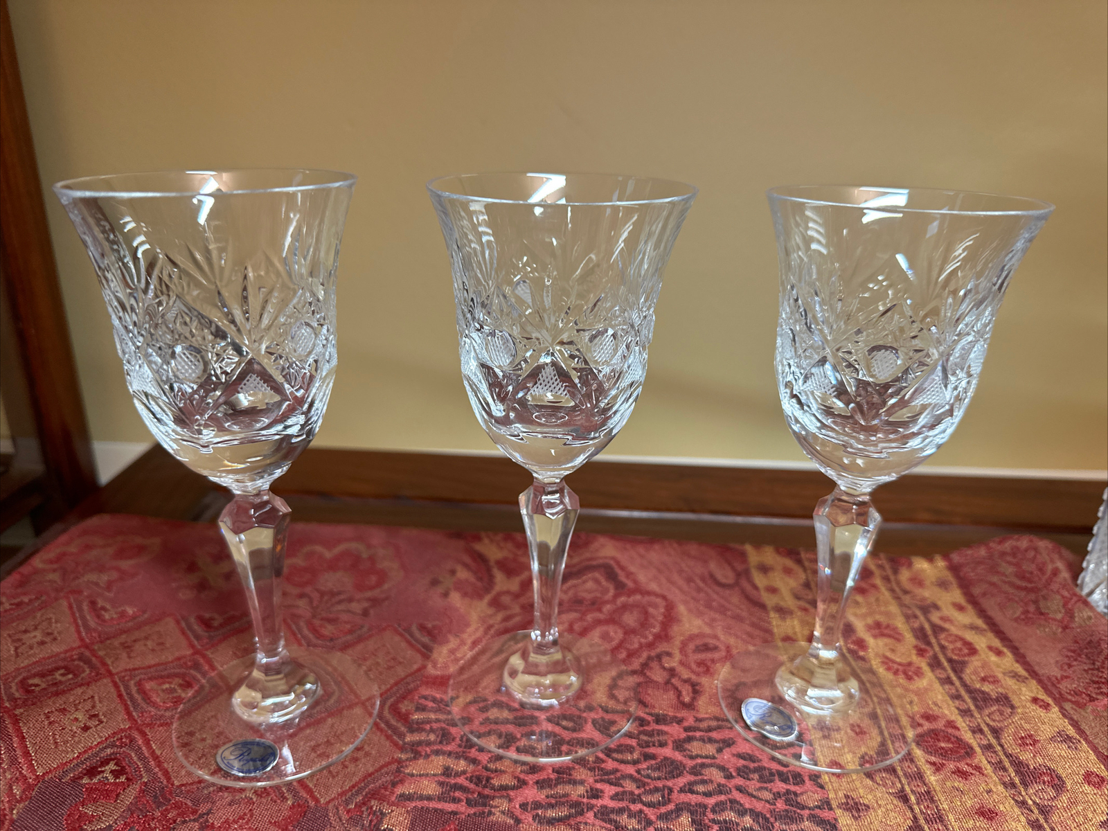 ROGASKA CRYSTAL SET - 6 STEMMED WINE GLASSES 6 3/4" & MATCHING DECANTER ...