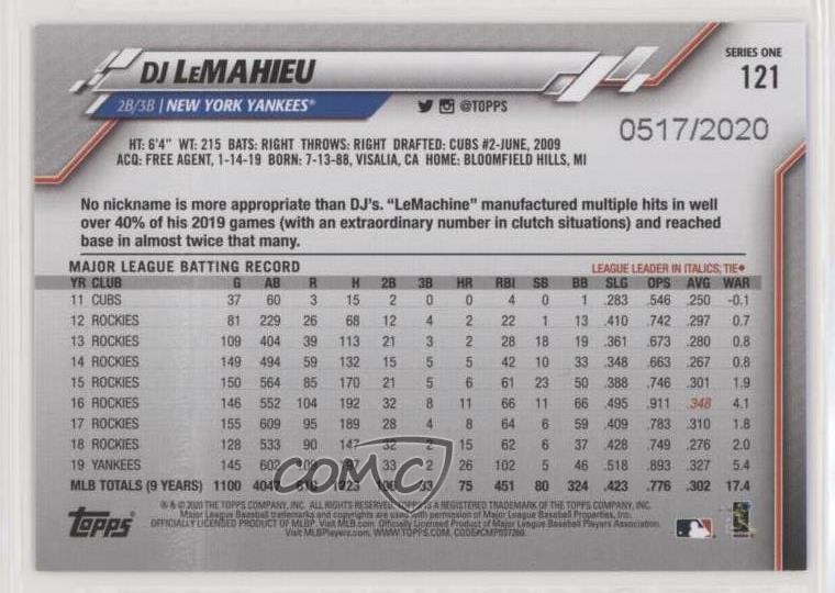 2020 Topps Gold /2020 DJ LeMahieu #121 | eBay