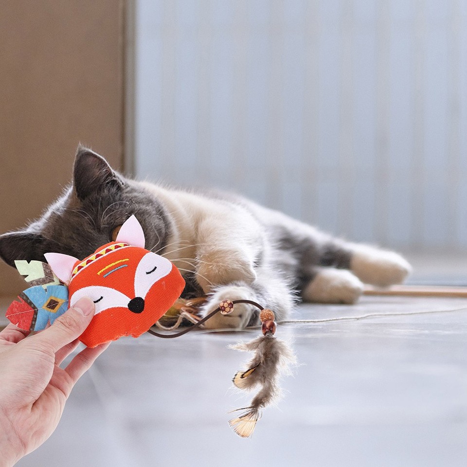 2pcs Plush Animal Interactive Cat Toy Cartoon Cat Chew Toy Cute Cat ...