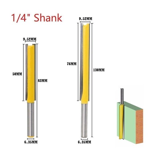 1/4" 6.35mm Shank 2 Flute Blade Long Straight Router Bit Carbide Tipped ...