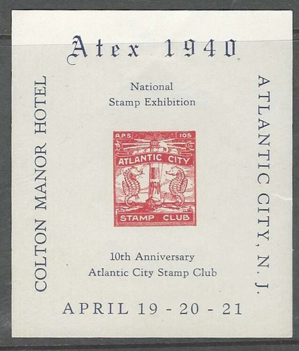USA COMMEMORATIVE LABEL: 1940 Atlantic City Stamp Club ATEX 1940 sheet ...