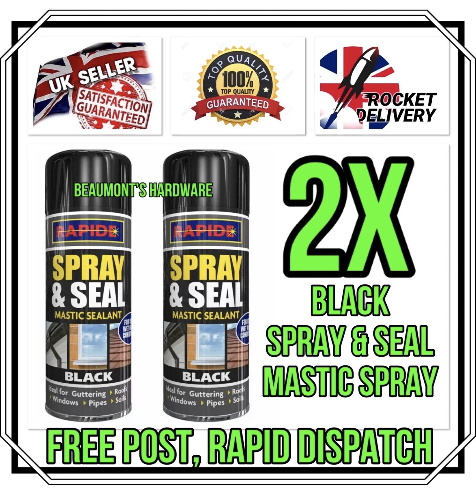 2x Leak Stop Seal Spray Black Waterproof Mastic Sealant Gutter Roof ...