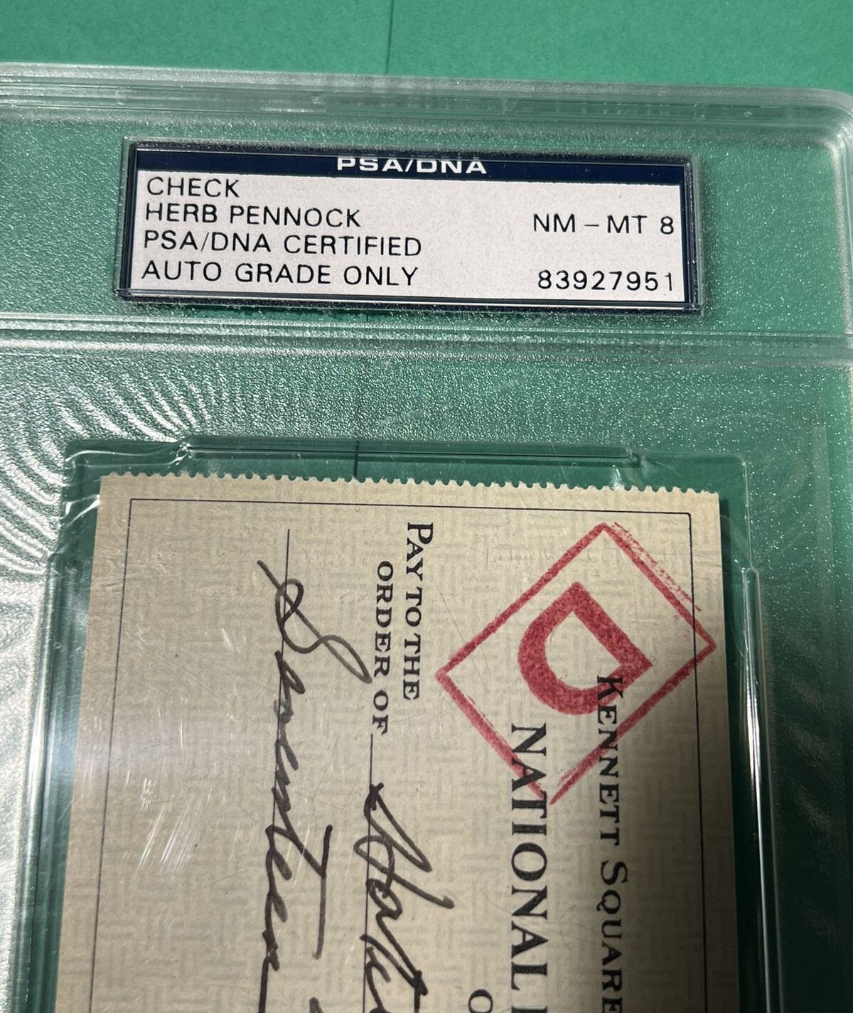 Herb Pennock Signed Check HOF Auto Autograph New York Yankees PSA/DNA 8 ...