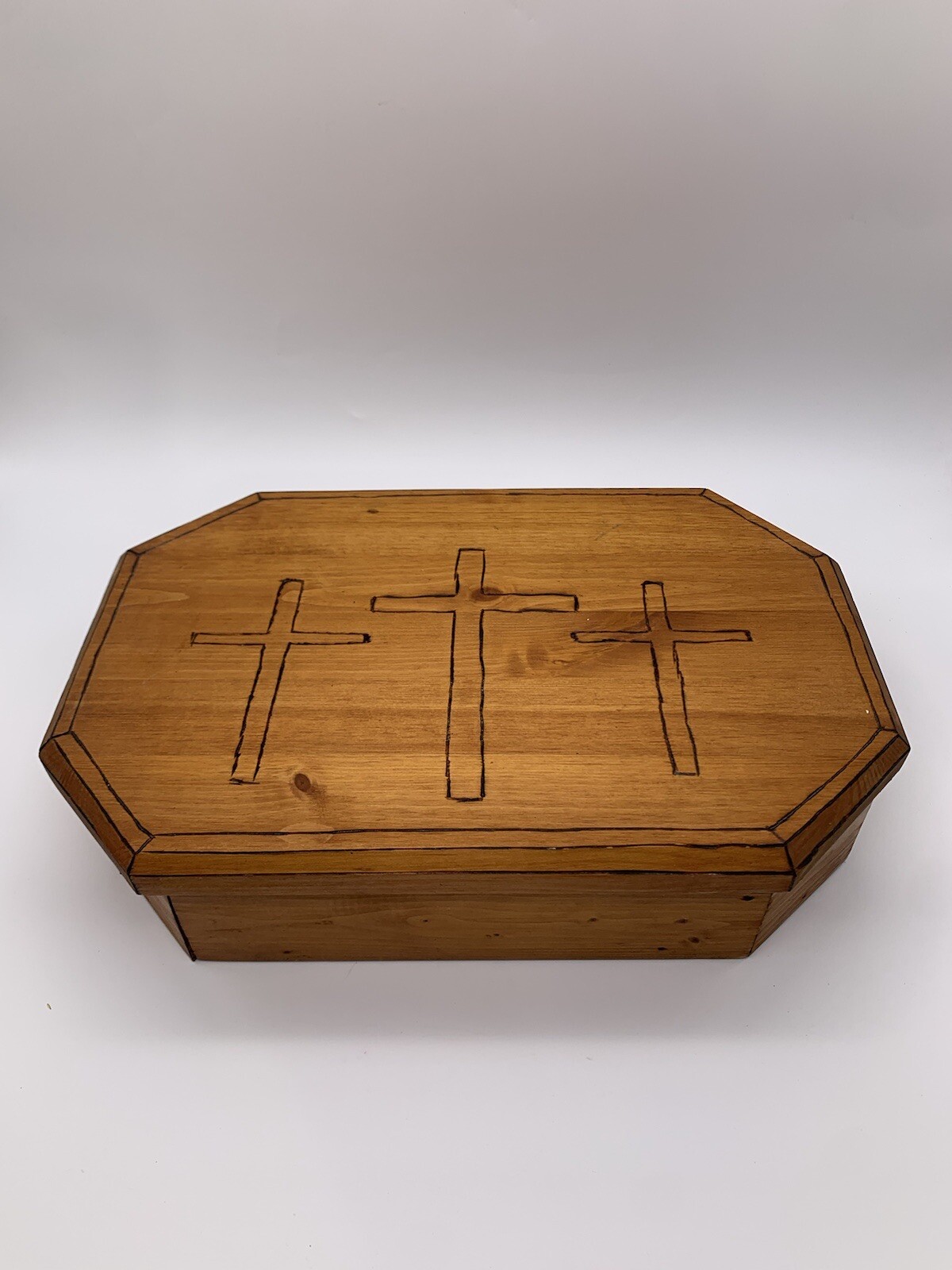 Vtg. Hand Made Hinged Wooden Octagon Keepsake Box With Wood Burn ...