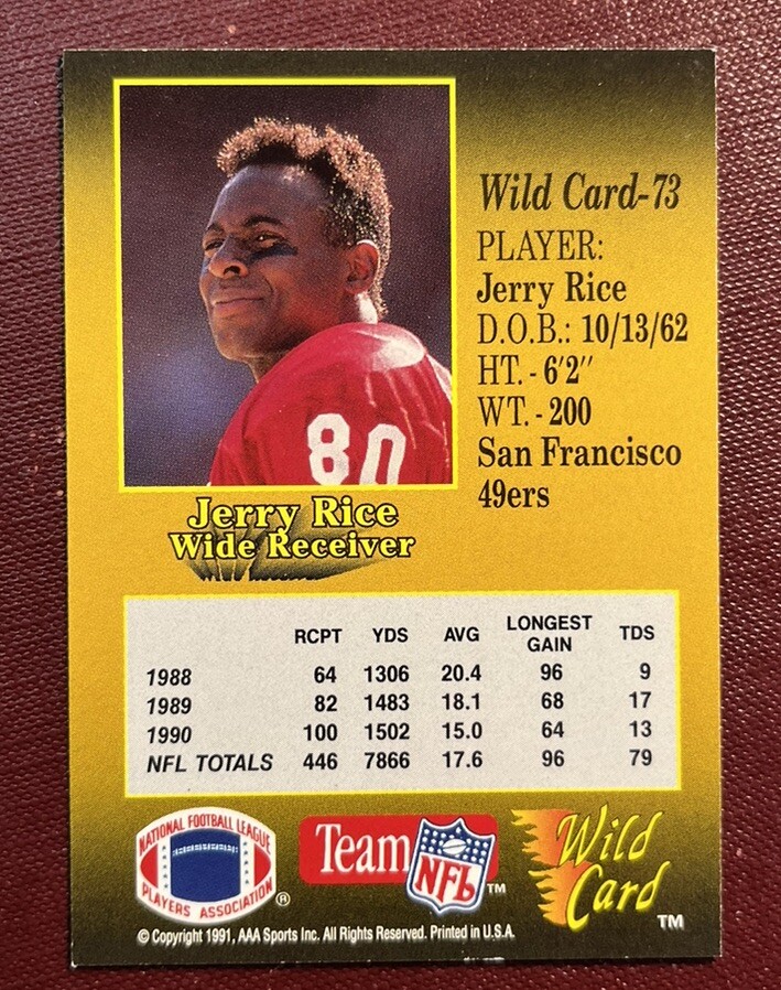 Jerry Rice 1991 Wild Card Premier Edition. Card #73, NM-MT | eBay