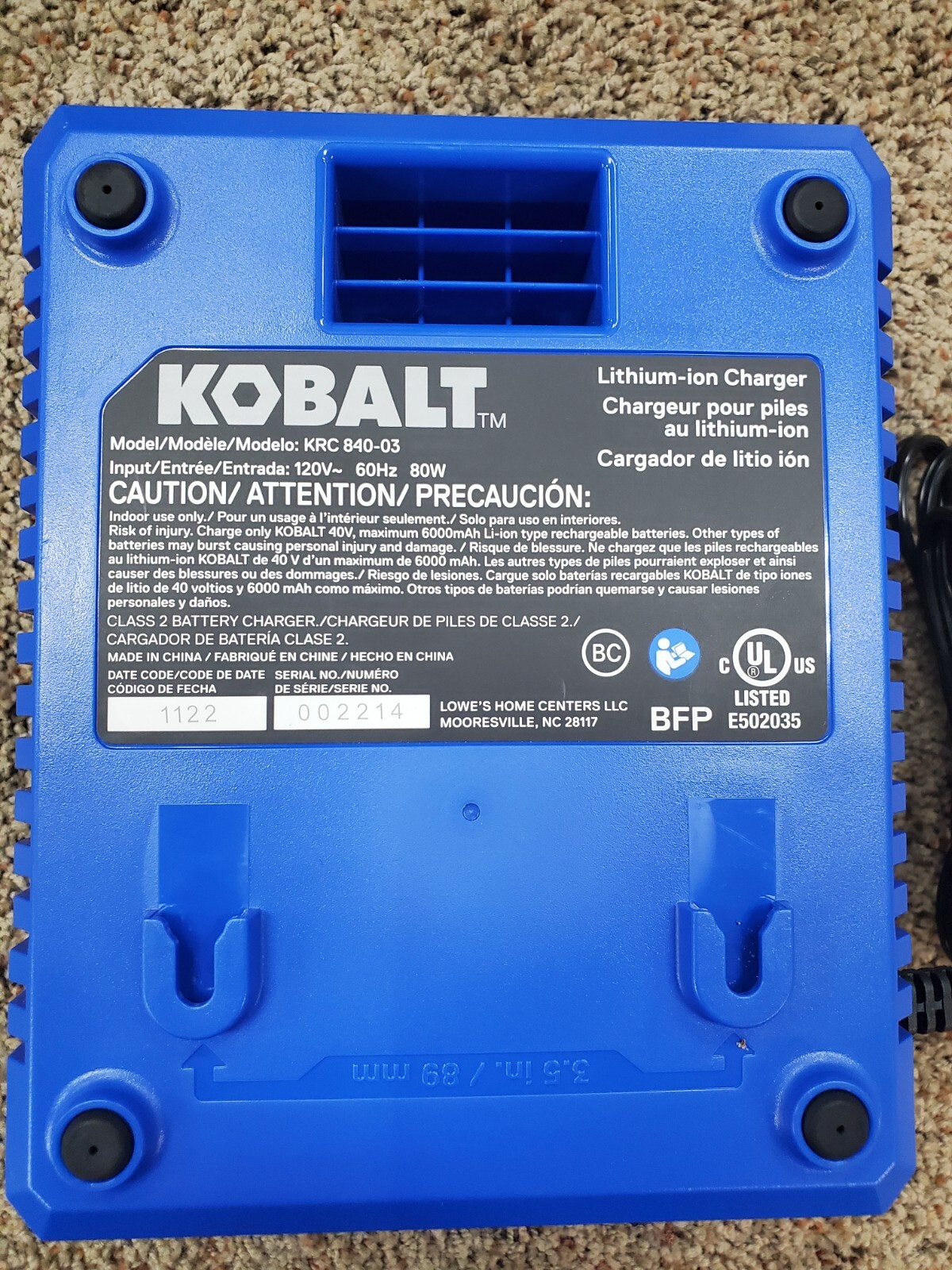 Kobalt 40V Volt MAX Lithium Ion BATTERY CHARGER KRC 840-03 *GENUINE* | eBay