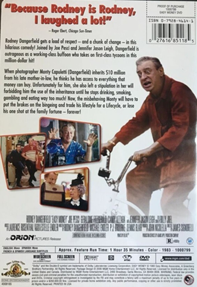 Easy Money Rodney Dangerfield Joe Pesci DVD Widescreen & Full Screen ...