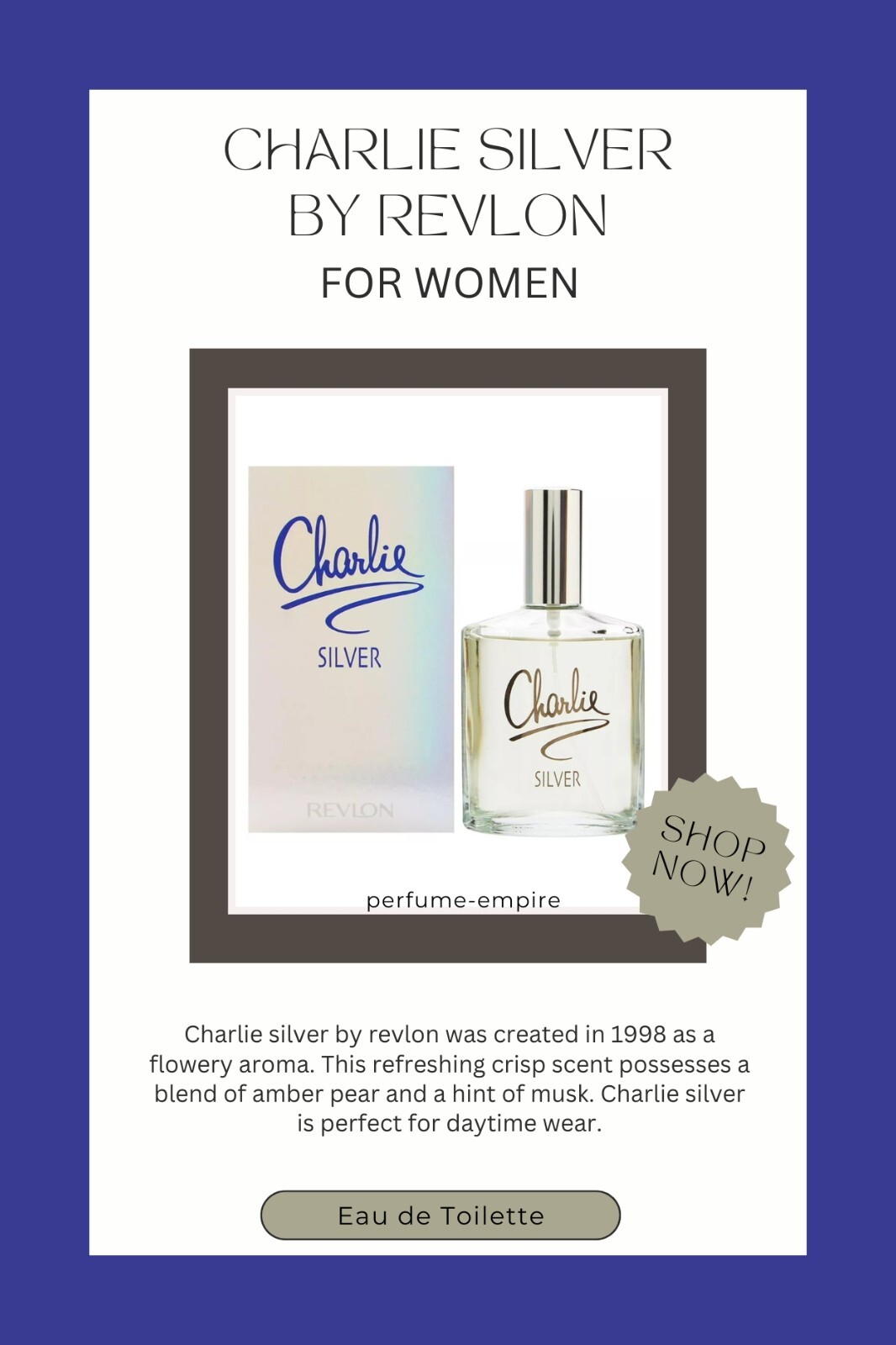 CHARLIE SILVER by Revlon Perfume 3.4 / 3.3 oz EDT For Women New in Box ...