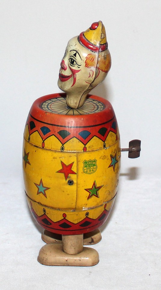 1930s Chein Working Tin Windup Clown in Barrel & Tin Roly Poly Clown | eBay