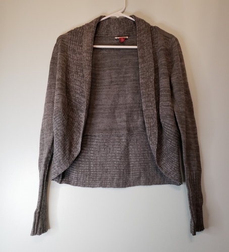 LEI Women's Junior Sz M Gray Heather Knit Cardigan Long Sleeve Cropped ...