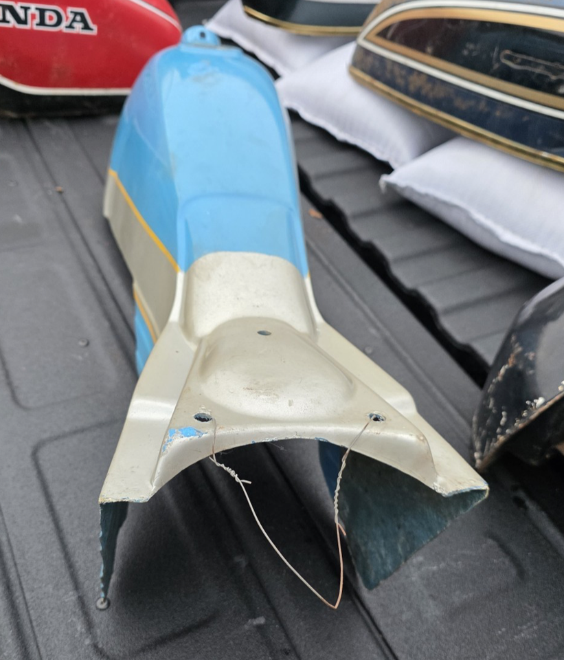 NOS VINTAGE BULTACO ALPINA MOTORCYCLE GAS TANK FIBERGLASS BLUE SILVER ...
