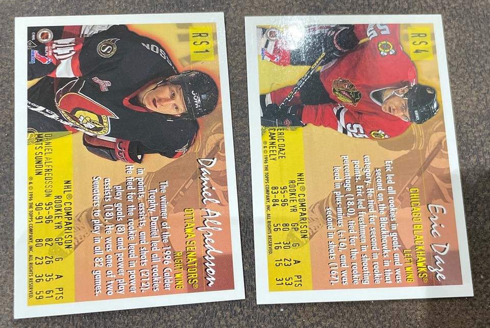 1996-97 Topps NHL Picks Rookie Stars Daniel Alfredsson #RS1 & Eric Daze ...