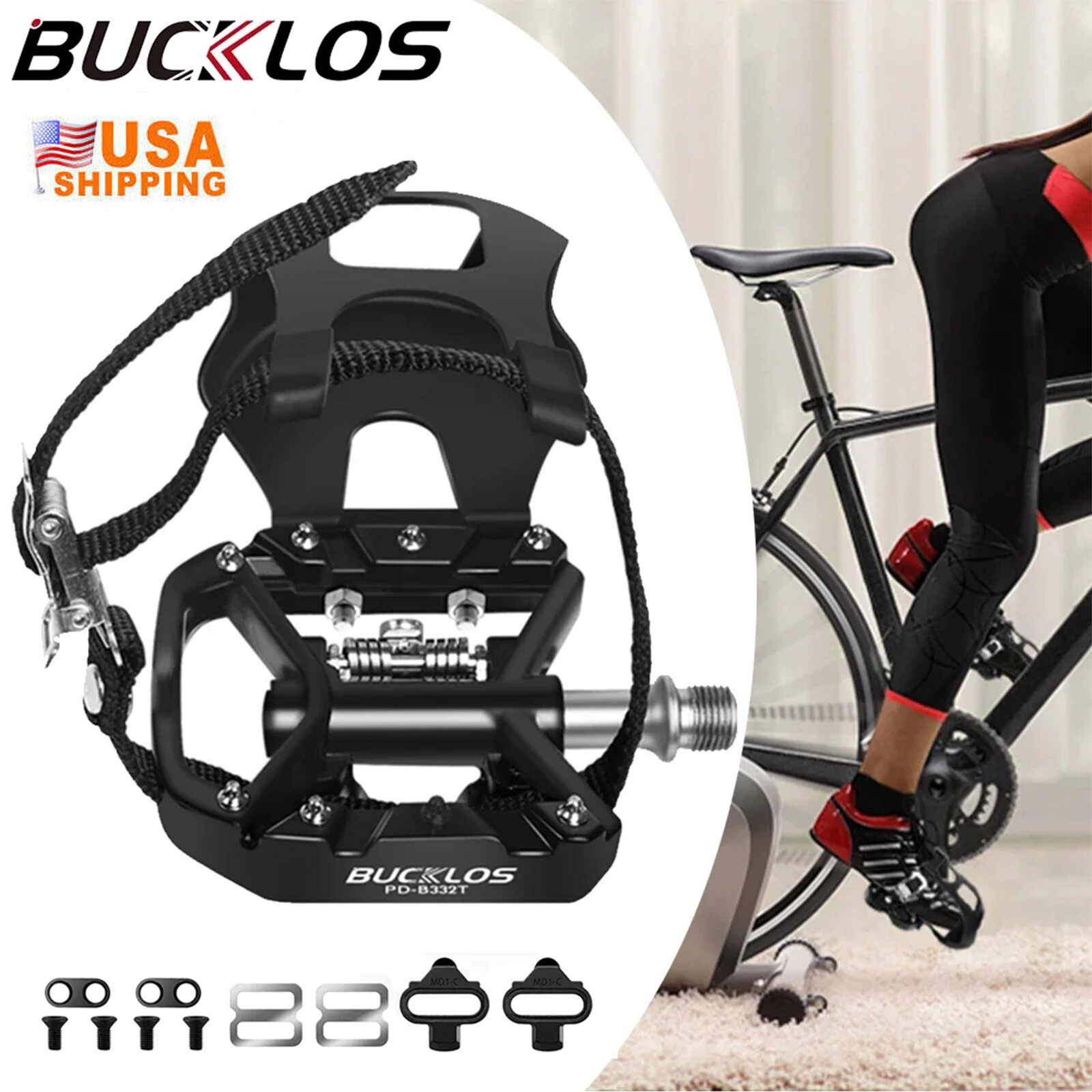 BUCKLOS Lock/Flat Pedal Fit Shimano Toe Clip Pedal 9/16" Bearings ...