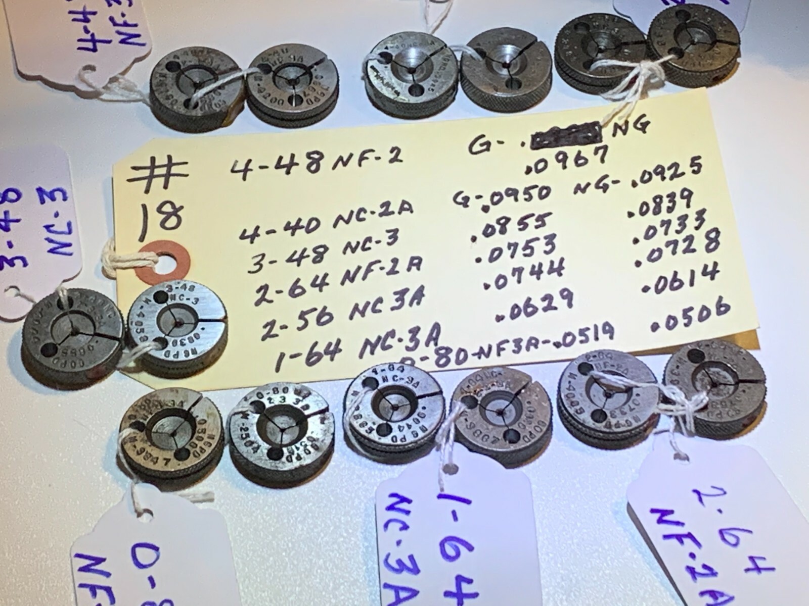 LOT OF 7-SETS- GO/NO GO - LINCOLN GAGE - THREAD RING GAGES - ASSORTED ...