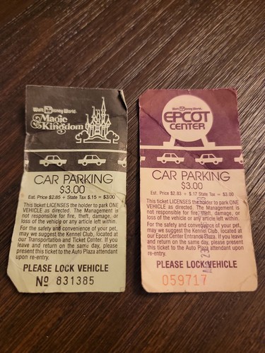 Vintage Walt Disney World Magic Kingdom & Epcot Center Parking Passes ...