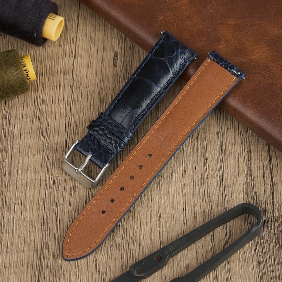 21mm Blue Leather Watch Band Men Real Ostrich Leg Leather Watch Strap ...