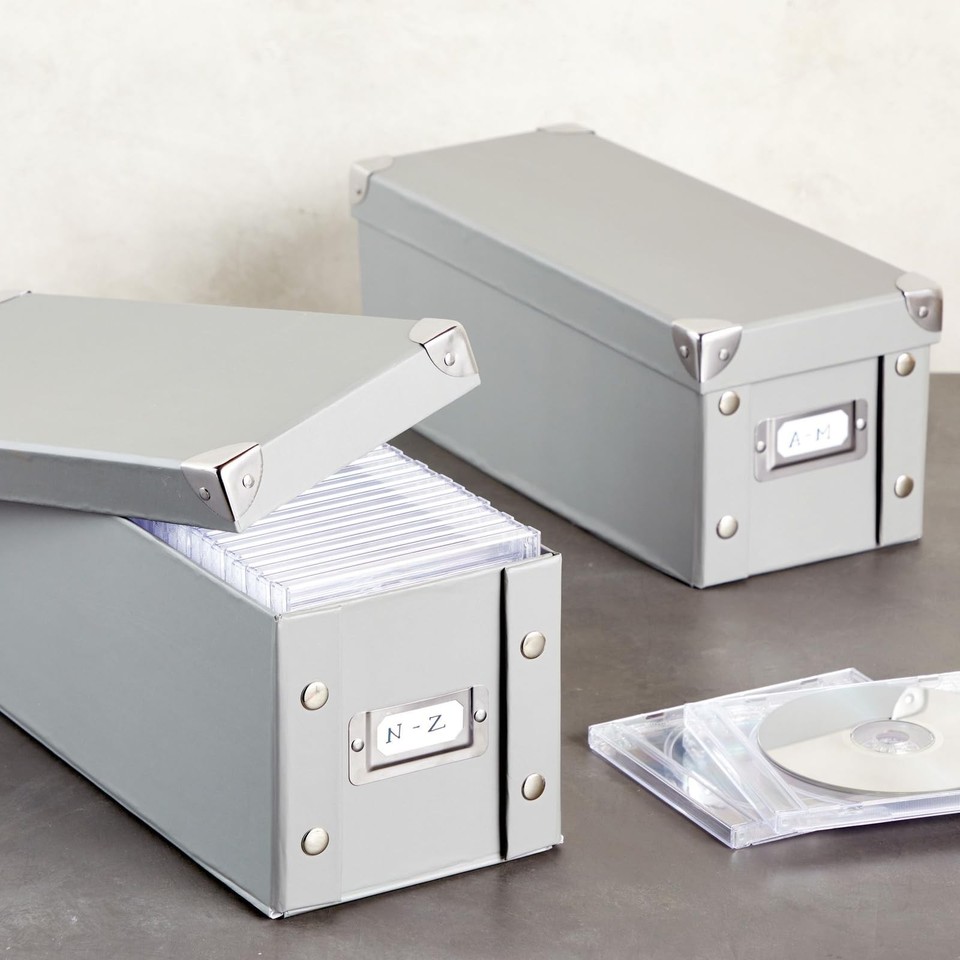 2Pack CD Storage Boxes Decorative DVD Holder Cases with Lids 5.5x 5.25x ...