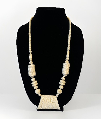 Bovine Bone Carved Necklace With Large Pendant Of Elephants | eBay