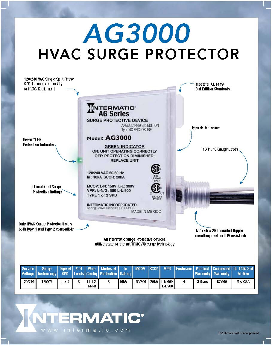 Surge Protector 120/240VAC For All Heating and AC Applications AG3000 ...