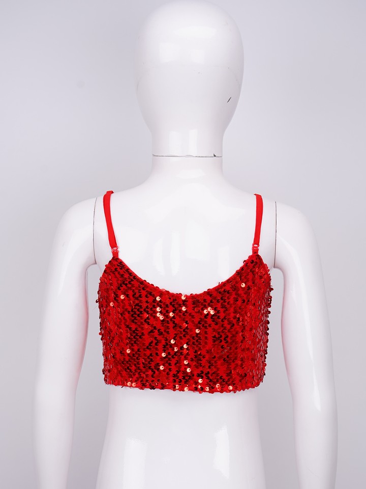 Kids Girls Stylish Adjustable Spaghetti Shoulder Straps Shiny Sequins ...