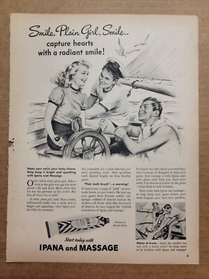 VINTAGE OFFENSIVE 1943 IPANA TOOTHPASTE Print Ad RARE WWII SMILE PLAIN ...