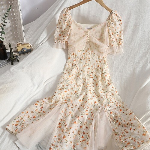 Lady Long Dresses Floral Sequin Beaded Mesh Patchwork Ruffle Short ...