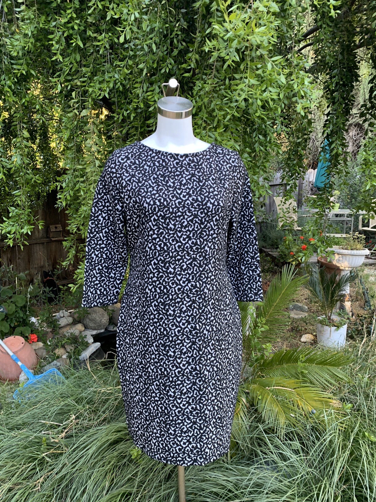 JM STUDIO BY JOHN MEYER Black White 3/4 Length Sleeve Dress Plus Sz 14 ...