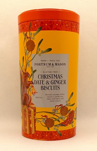 FORTNUM & MASON Christmas Date & Ginger Biscuits Tin (EMPTY) Squirrels ...